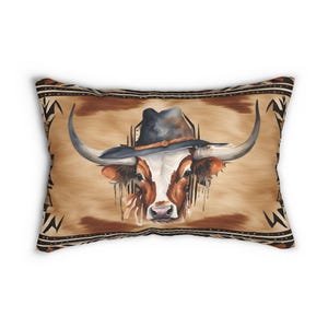 Western Cowboy Longhorn Lumbar Throw Pillow, Southwestern Cow Accent ...