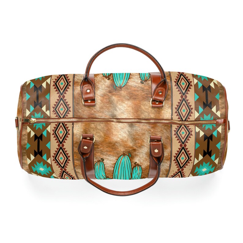 Western Cowhide Print Travel Bag | Southwestern Cactus Duffel Bag ...