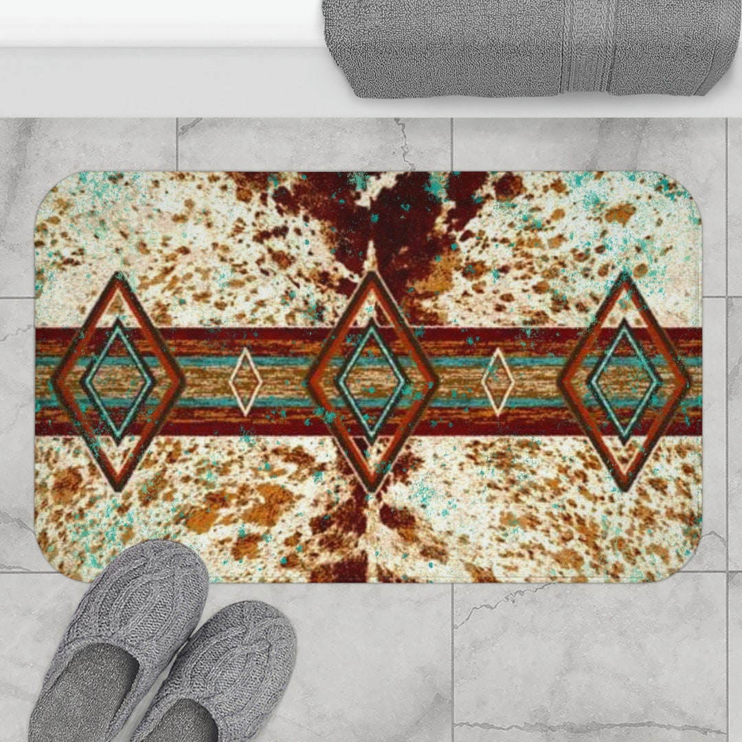 Western Cowhide Print Bath Mat | Cow Print Bathmat | Southwestern ...