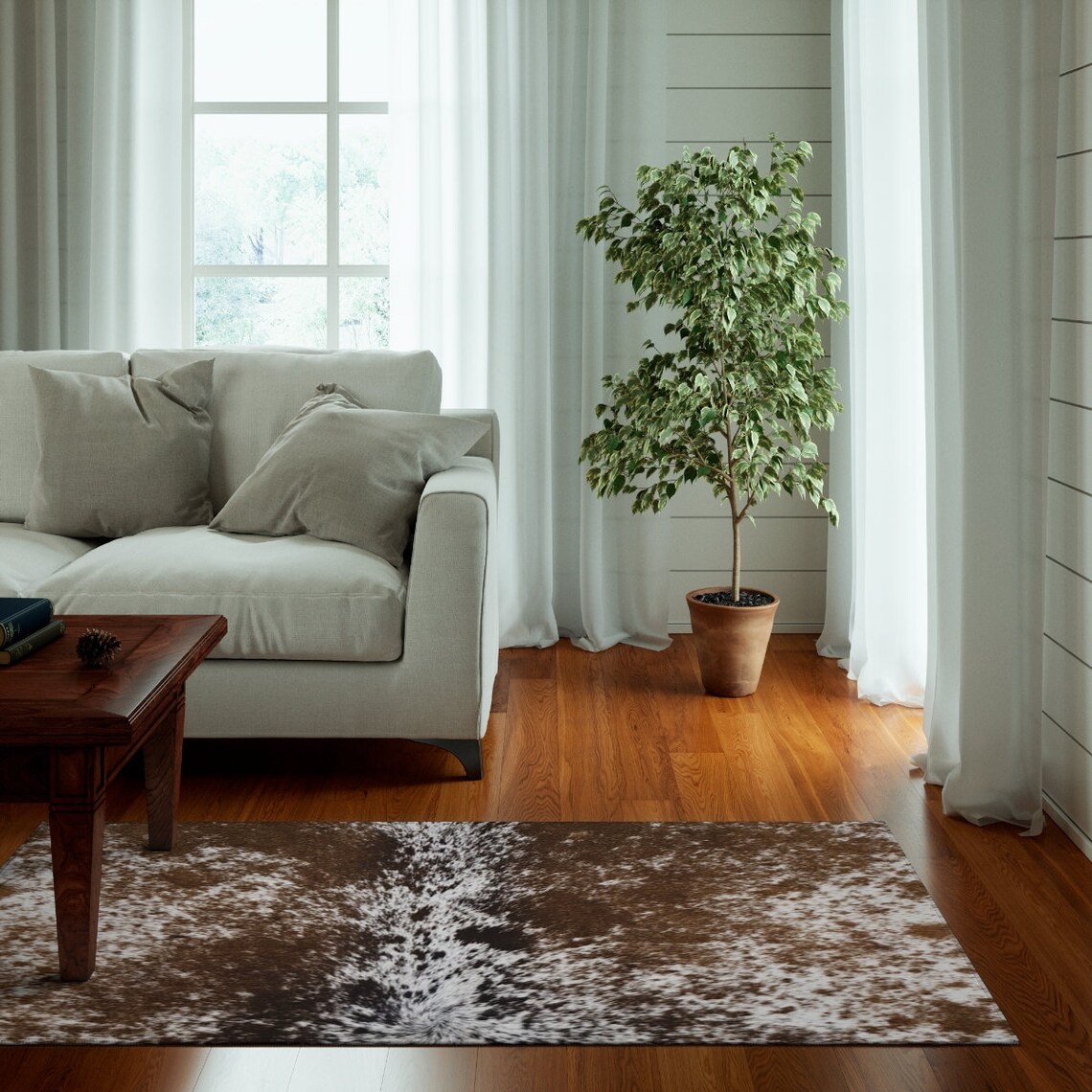 Western Cowhide Print Area Rug , Faux Cow Hide Accent Rug , Farmhouse ...