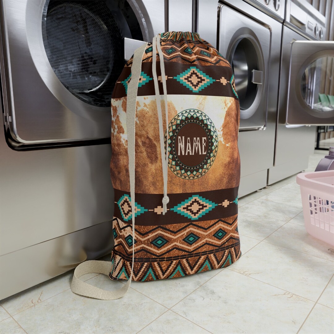 Monogrammed Cowhide Print Laundry Bag Western Faux Cow Print Clothes ...