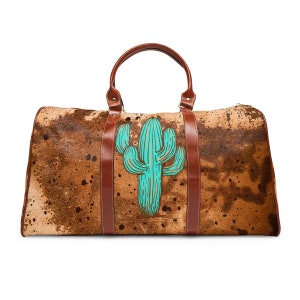 Western Travel Bag | Southwestern Cactus Duffel Bag | Leather Shoulder ...