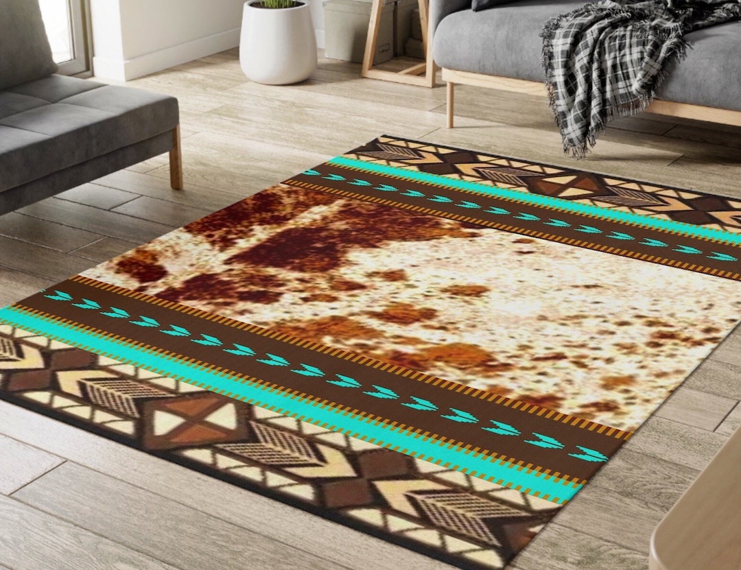 Cowhide Print Area Rug Western Cow Print Accent Rug Boho - Etsy