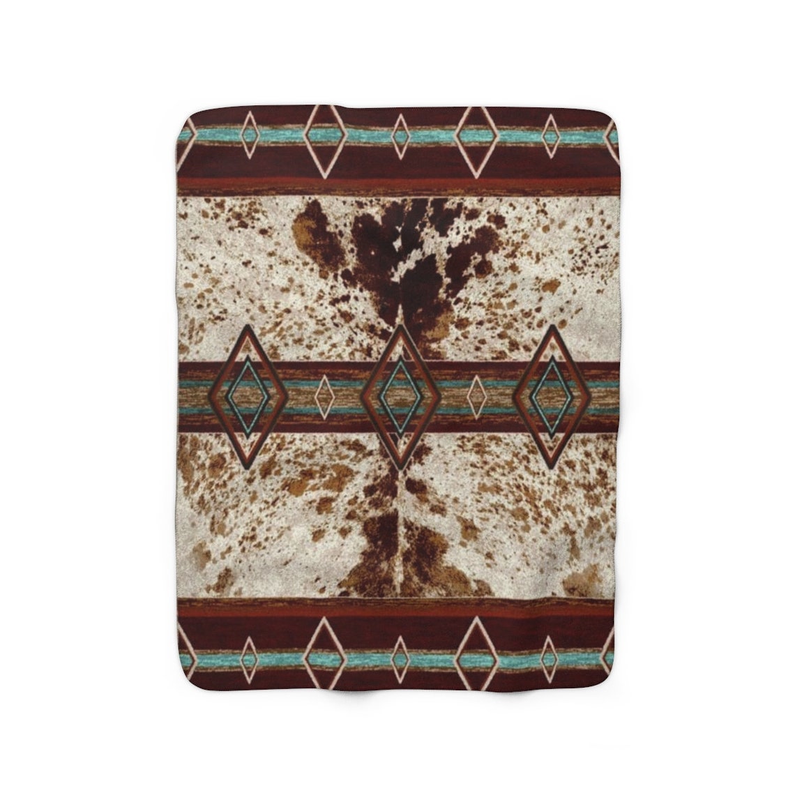 Western Cowhide Print Sherpa Fleece Blanket Boho - Etsy