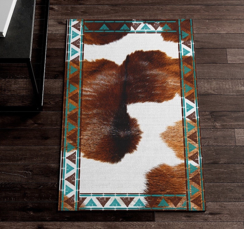 Western Cowhide Print Rug Faux Cow Hide Area a Rug Boho - Etsy