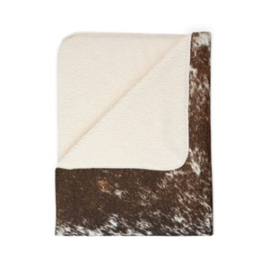 Western Cowhide Print Fleece Sherpa Blanket , Faux Cowhide Throw ...