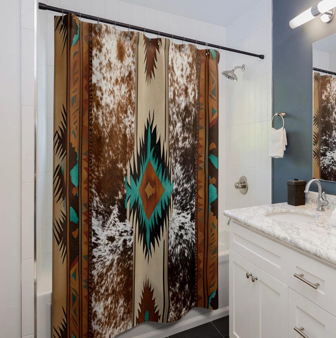 Cowboy Cowhide Shower Curtain, Western Southwestern Tribal Bathroom ...