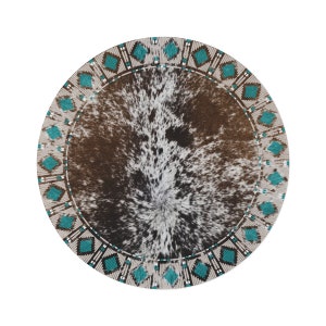Cowhide Print Round Rug Western Boho Tribal Accent Rug Cow - Etsy