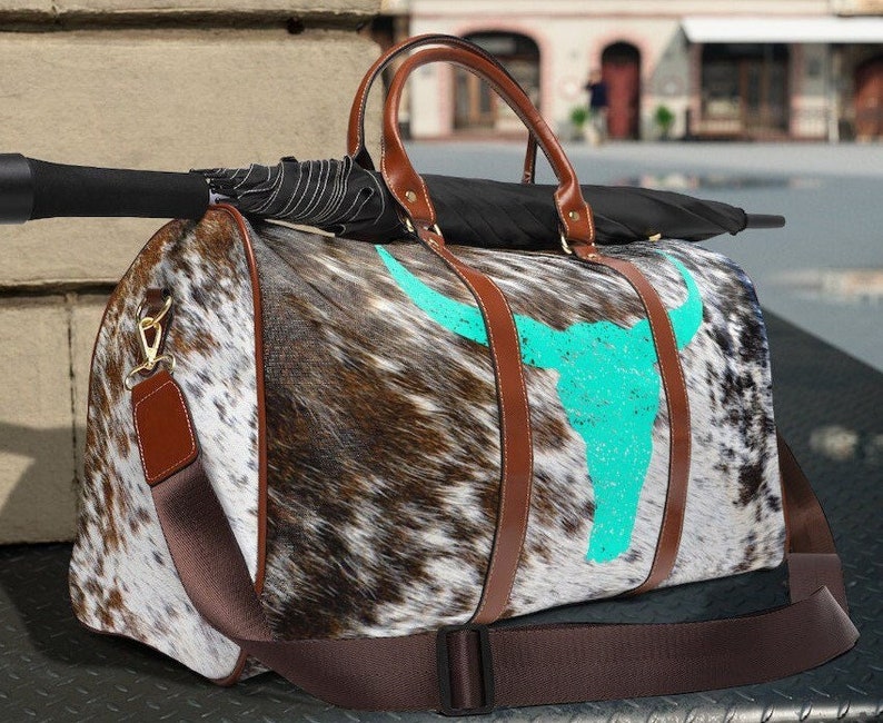 Cowhide Print Travel Bag Faux Cowhide Duffel Bag Girl - Etsy
