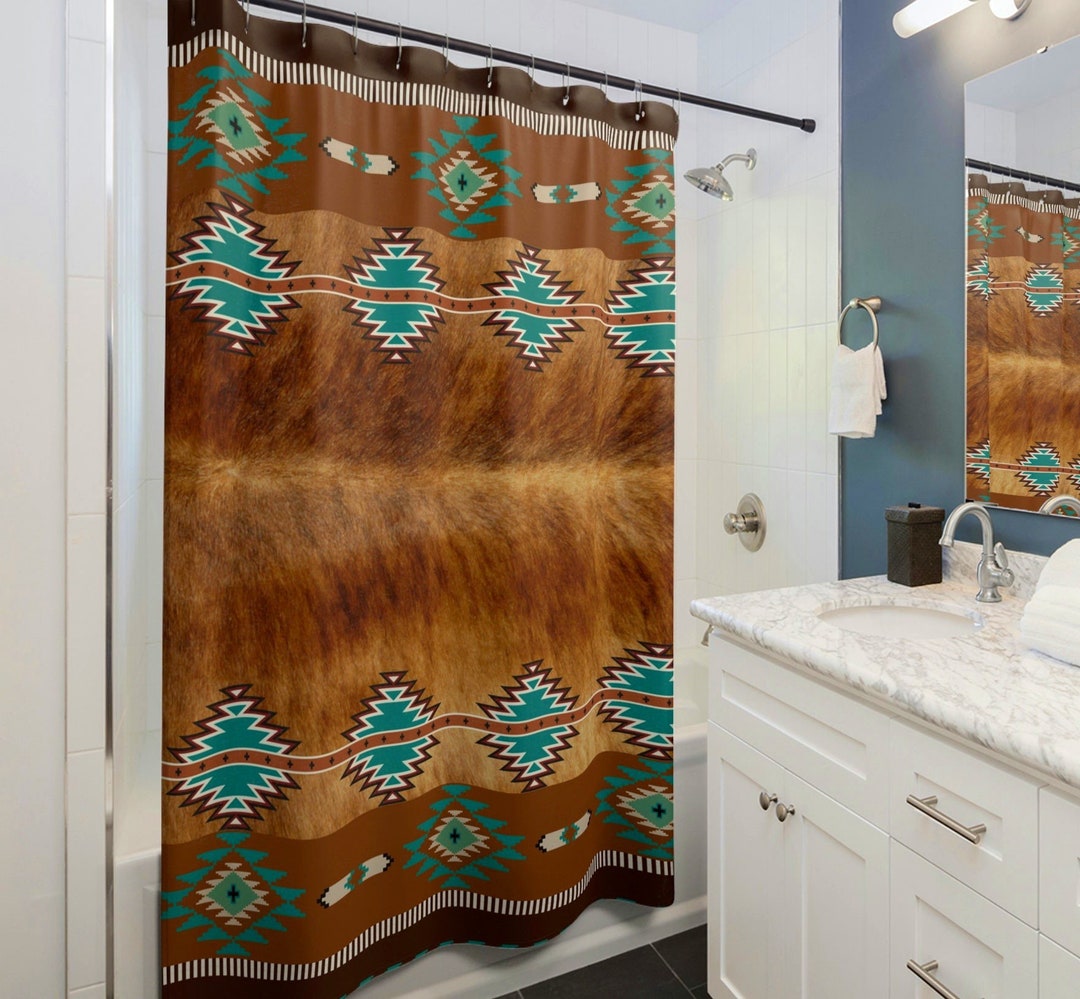 Western Cowhide Print Shower Curtain | Faux Cow Hide Bath Curtain ...