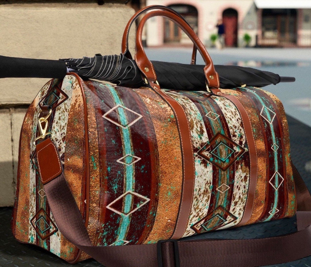 Western Cowhide Print Travel Bag | Faux Cow Print Duffle Bag ...