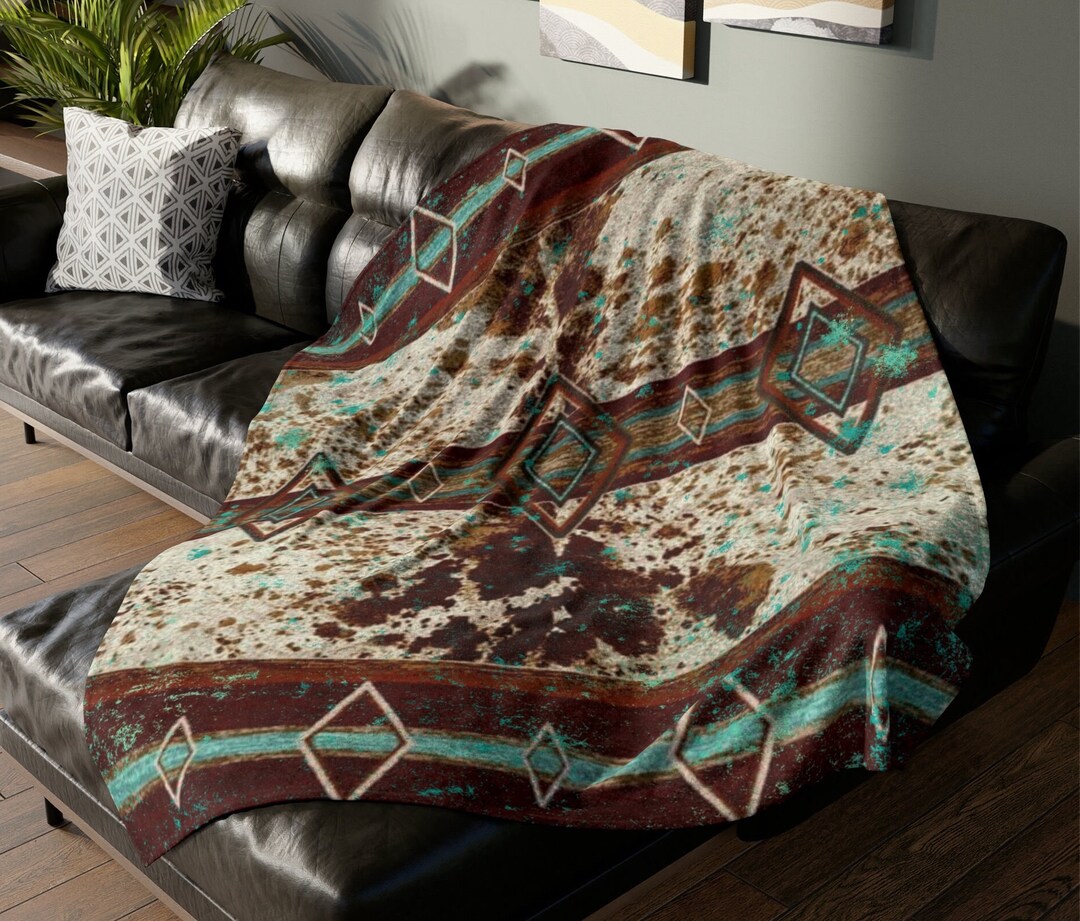 Western Cowhide Print Blanket , Boho Southwestern Throw Blanket ...