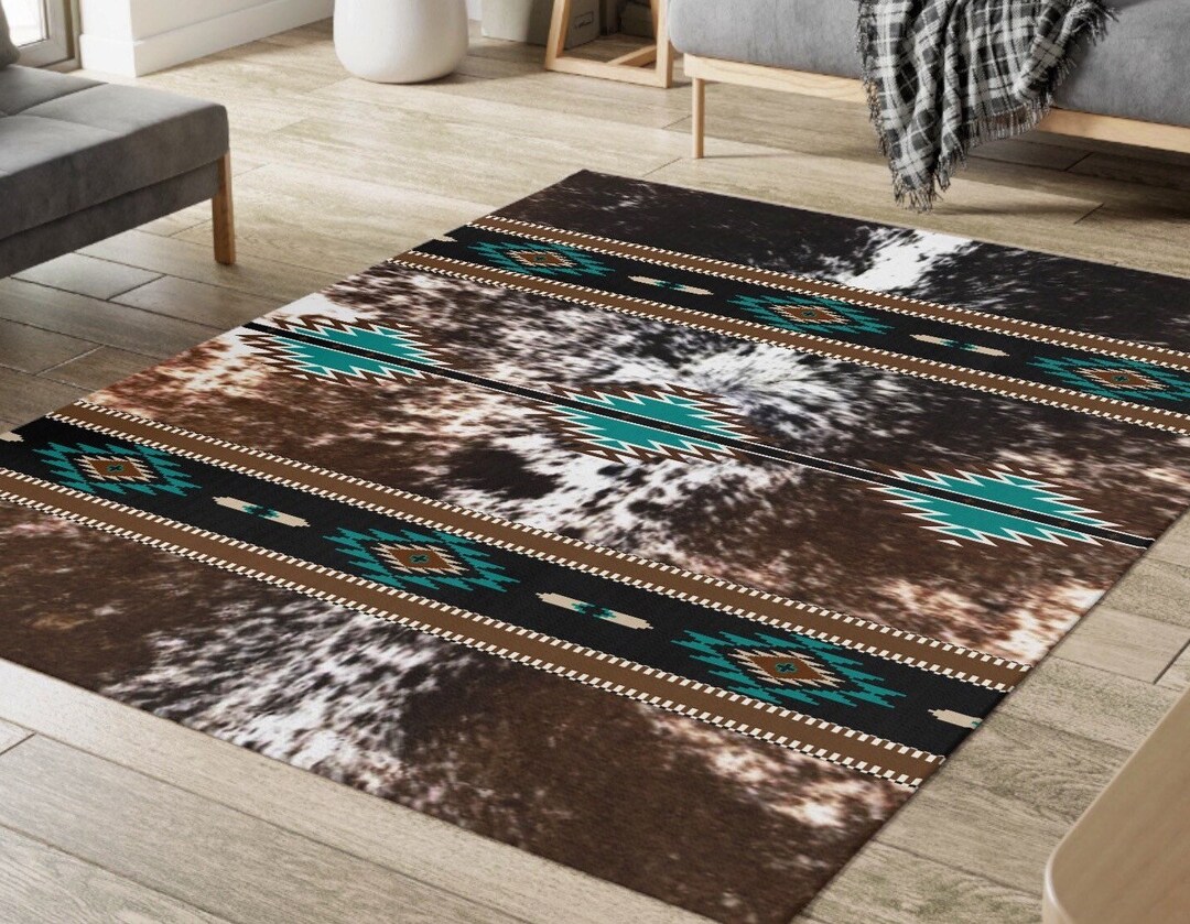 Western Cowhide Print Area Rug | Faux Cow Hide Accent Rug ...