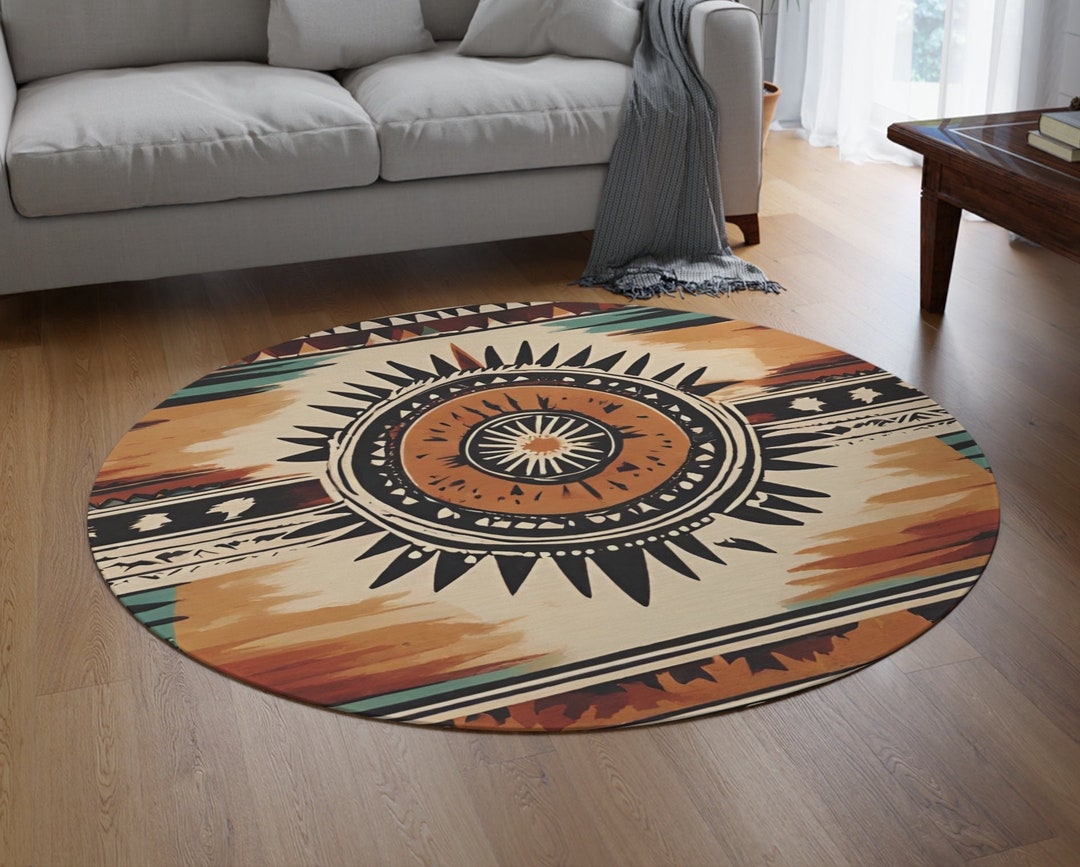 Boho Southwestern Round Rug, Western Accent Circle Rug, Tribal Indian ...