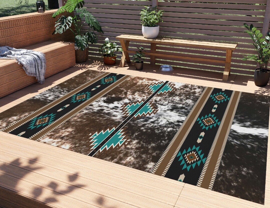 Cowhide Print Outdoor Rug | Western Rustic Outdoor Floor Mat | Faux Cow ...