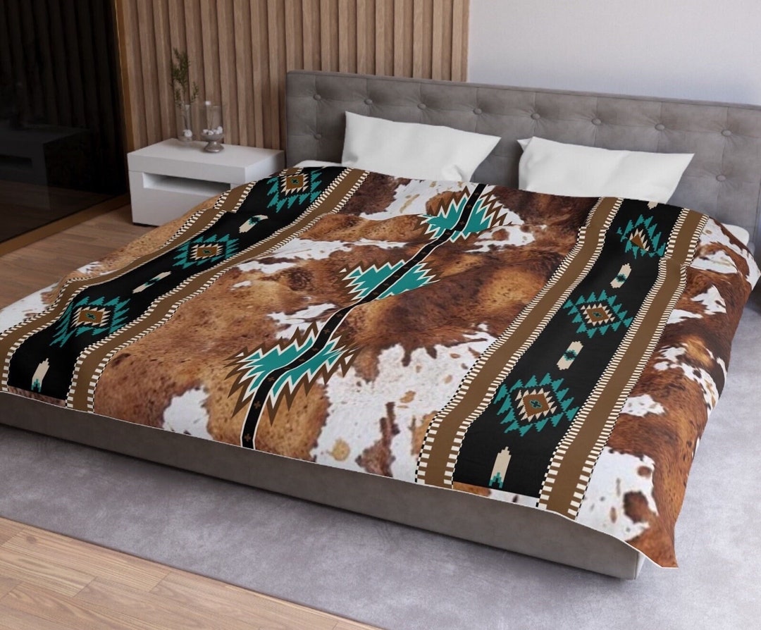 Western Cowhide Print Bed Comforter, Faux Cowhide Southwestern ...