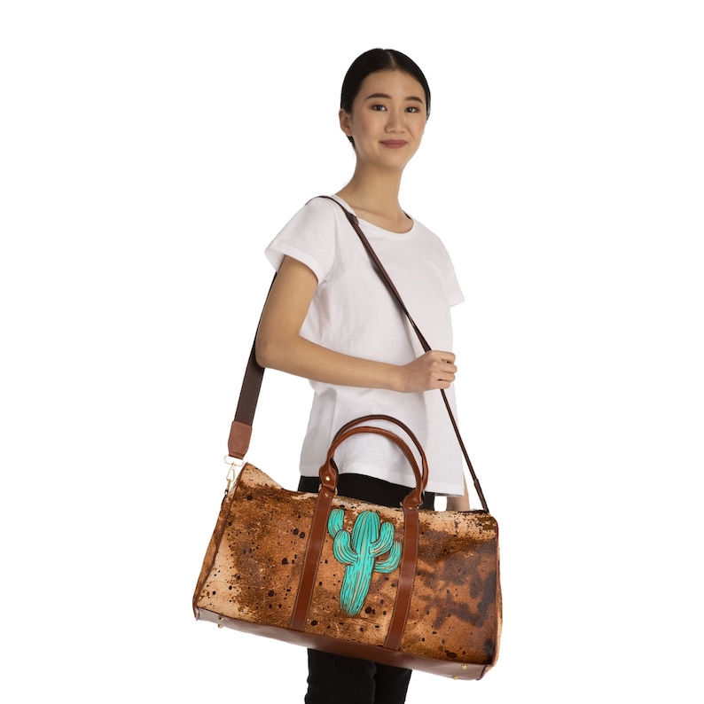 Western Travel Bag | Southwestern Cactus Duffel Bag | Leather Shoulder ...