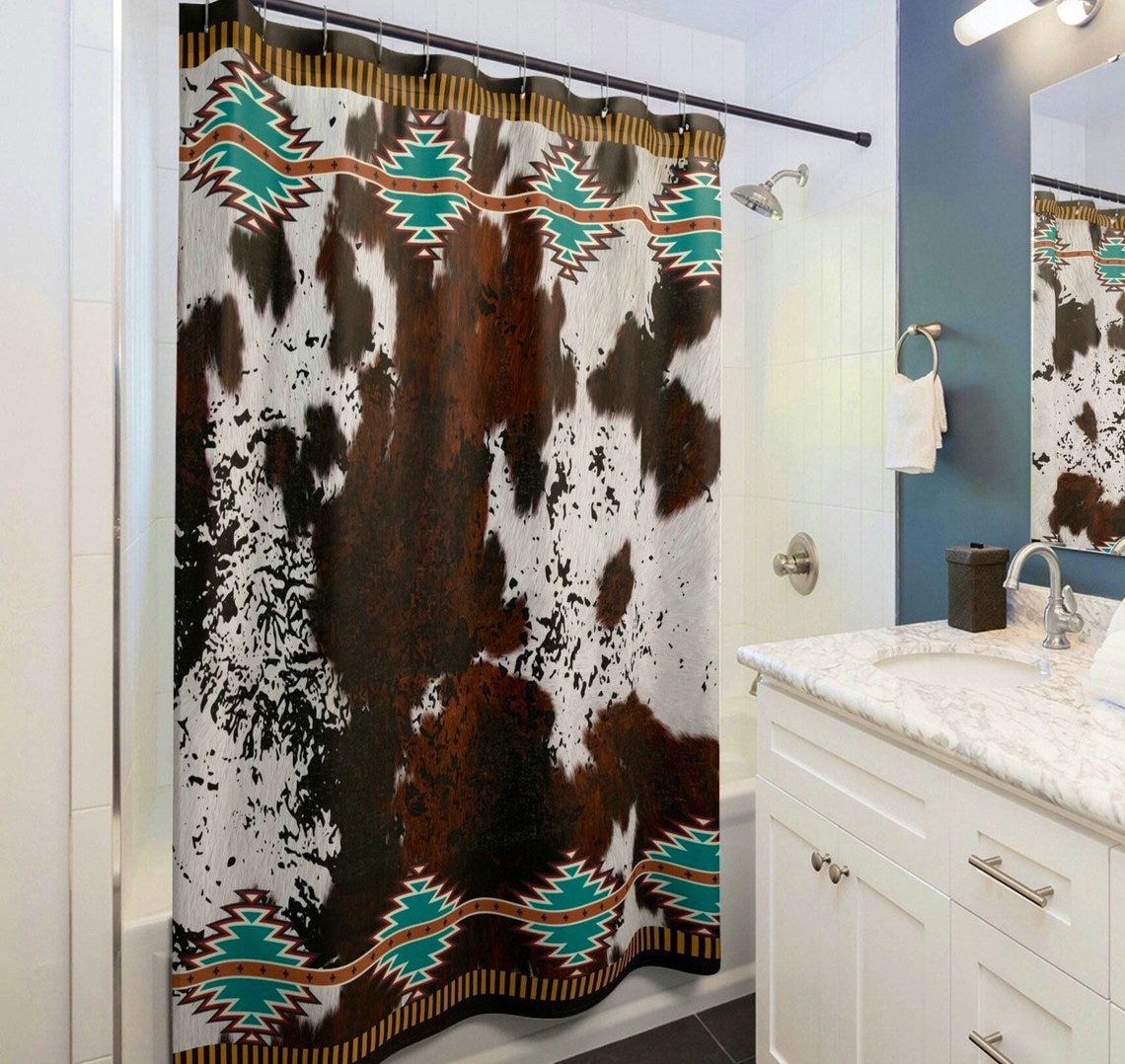 Western Cowhide Print Shower Curtain Faux Cow Hide Bath - Etsy