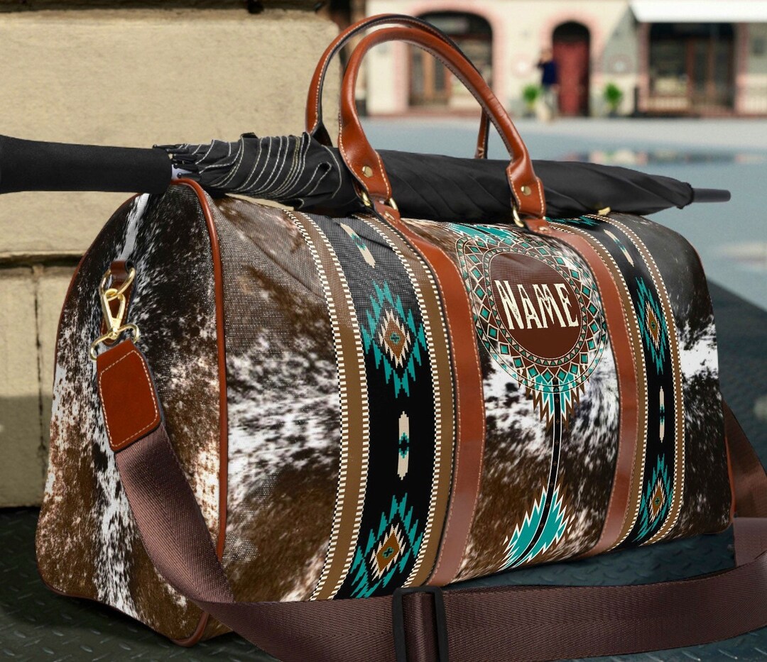 Personalized Western Cowgirl Travel Bag | Cowhide Print Duffel Bag ...