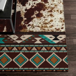 Western Cowhide Print Area Rug | Boho Western Accent Rug | Southwestern ...