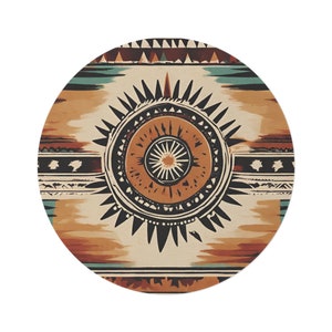 Boho Southwestern Round Rug, Western Accent Circle Rug, Tribal Indian ...