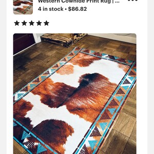 Cowhide Print Round Rug | Cow Print Accent Rug | Turquoise Tribal ...