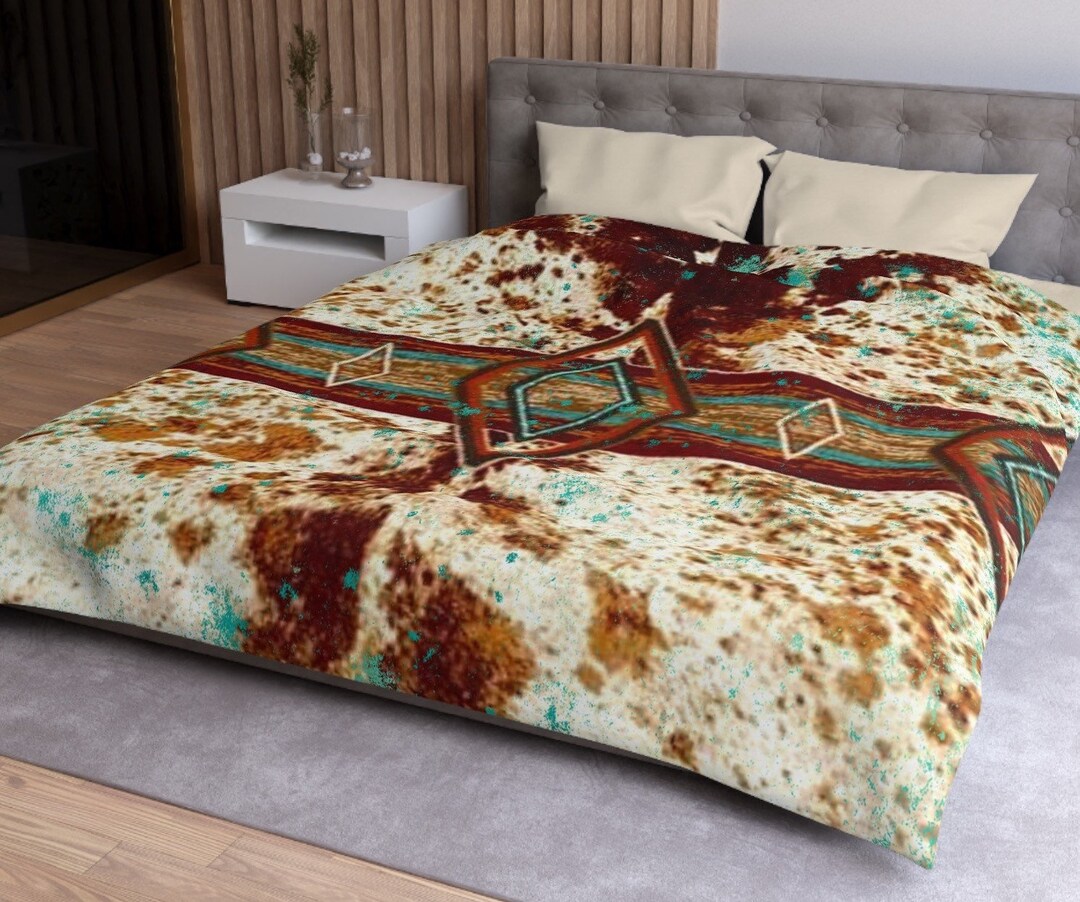 Cowhide Print Western Comforter, Faux Cowhide Bedspread, Southwestern ...