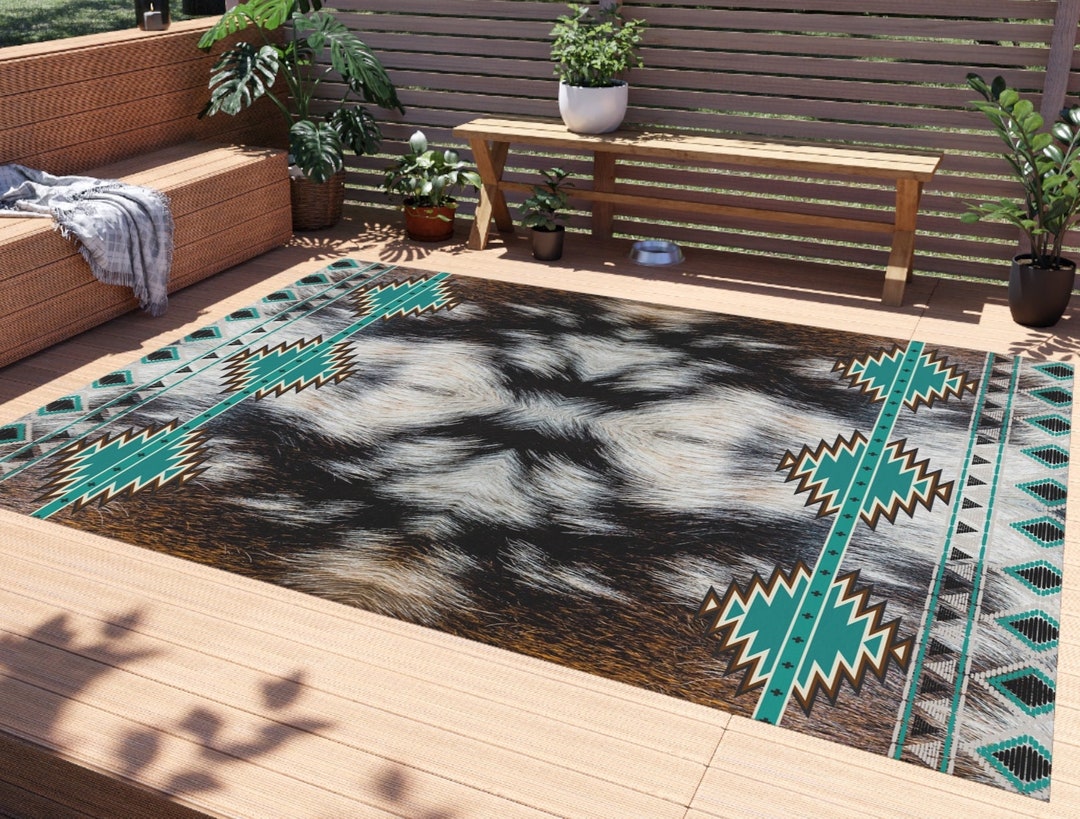Cowhide Print Outdoor Rug - Etsy
