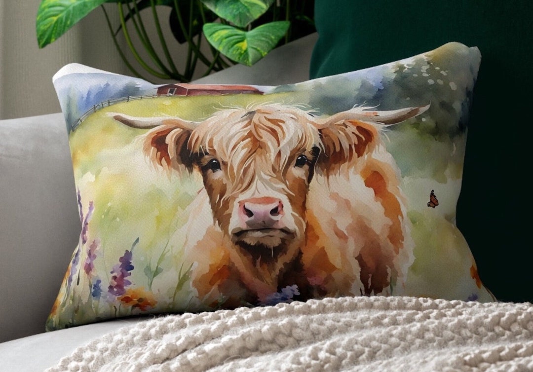 Highland Cow Lumbar Throw Pillow, Farm Cow Accent Pillow, Western ...