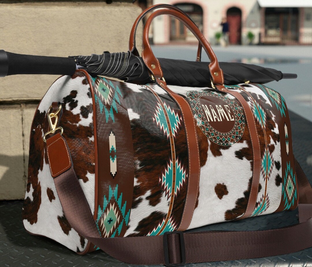 Personalized Cowhide Print Western Lugagge Bag, Southwestern Duffel Bag ...