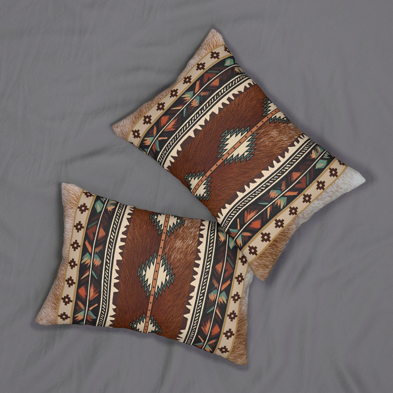 Western Cowhide Print Lumbar Throw Pillow, Boho Southwestern Accent ...