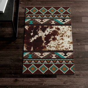 Western Cowhide Print Area Rug | Boho Western Accent Rug | Southwestern ...