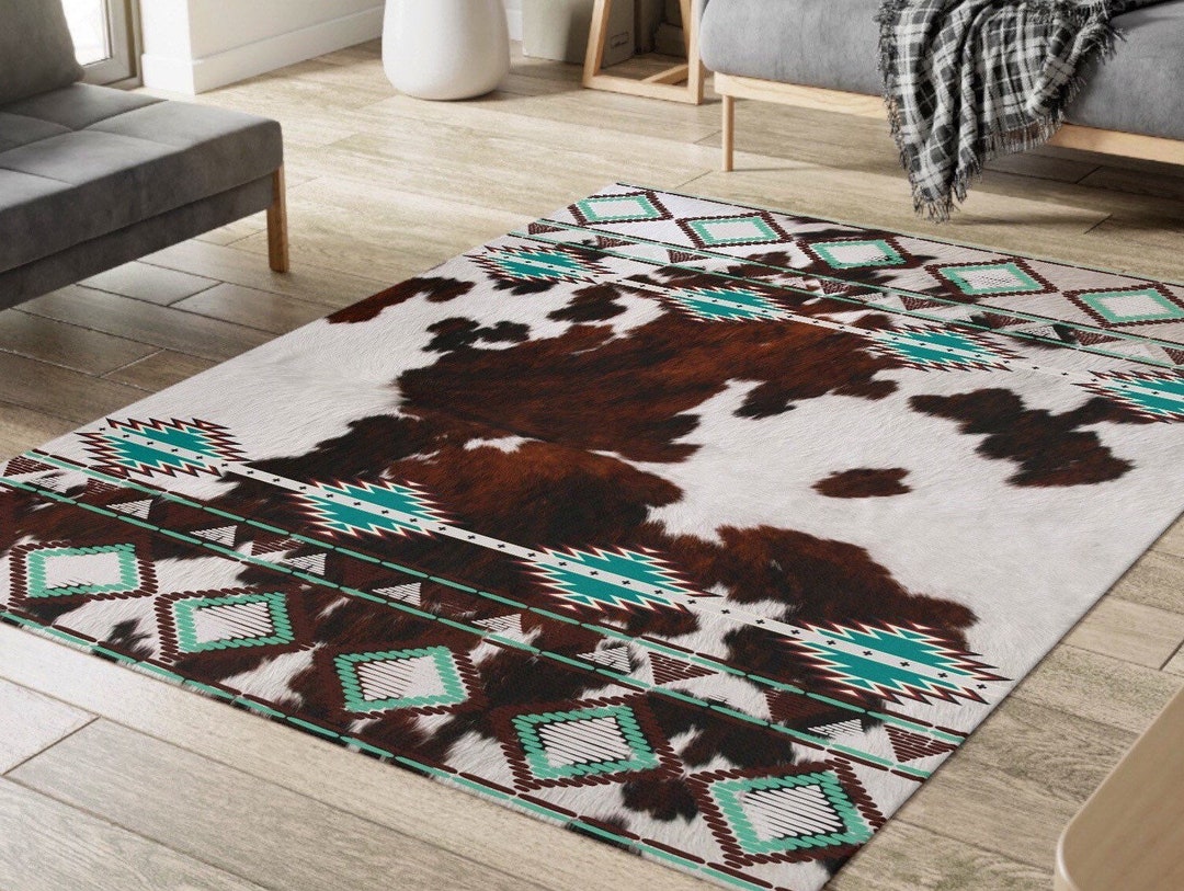 Western Cowhide Print Accent Rug | Faux Cow Hide Area Rug | Boho ...
