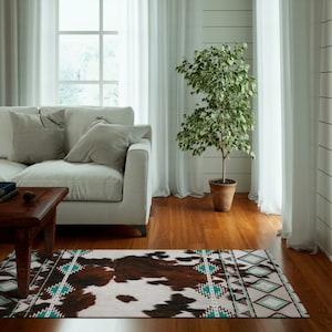 Western Cowhide Print Accent Rug | Faux Cow Hide Area Rug | Boho ...