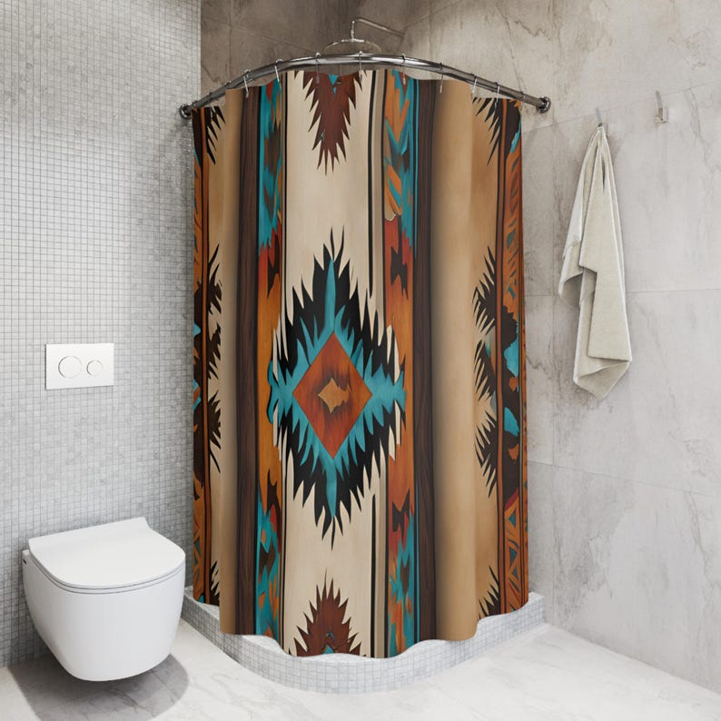 Boho Tribal Indian Southwestern Shower Curtain - Turquoise Western ...