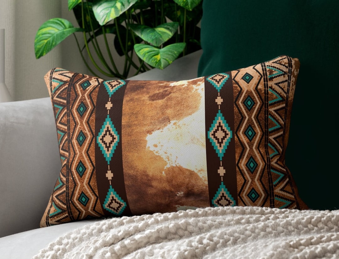 Cowhide Print Western Lumbar Pillow, Faux Cowhide Throw Pillow ...