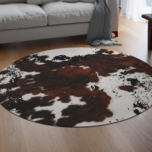 Cowhide Print Round Rug , Faux Cowhide Rug , Western Area Rug ...