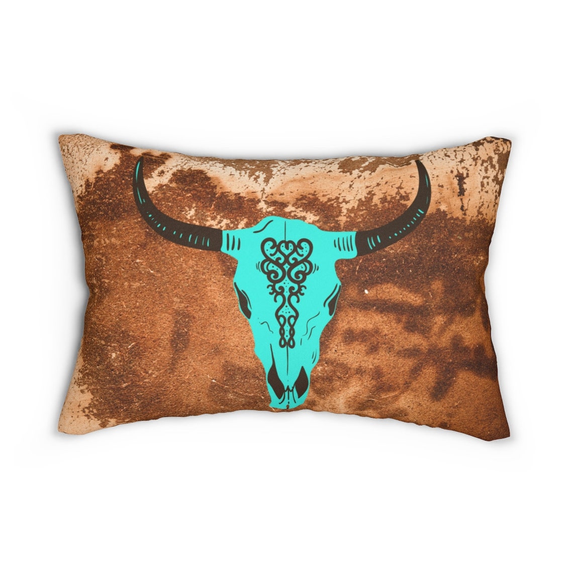 Western Turquoise Longhorn Throw Pillow | Cowboy Western Pillow ...