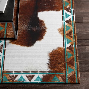 Western Cowhide Print Rug | Faux Cow Hide Area a Rug | Boho Tribal Cow ...