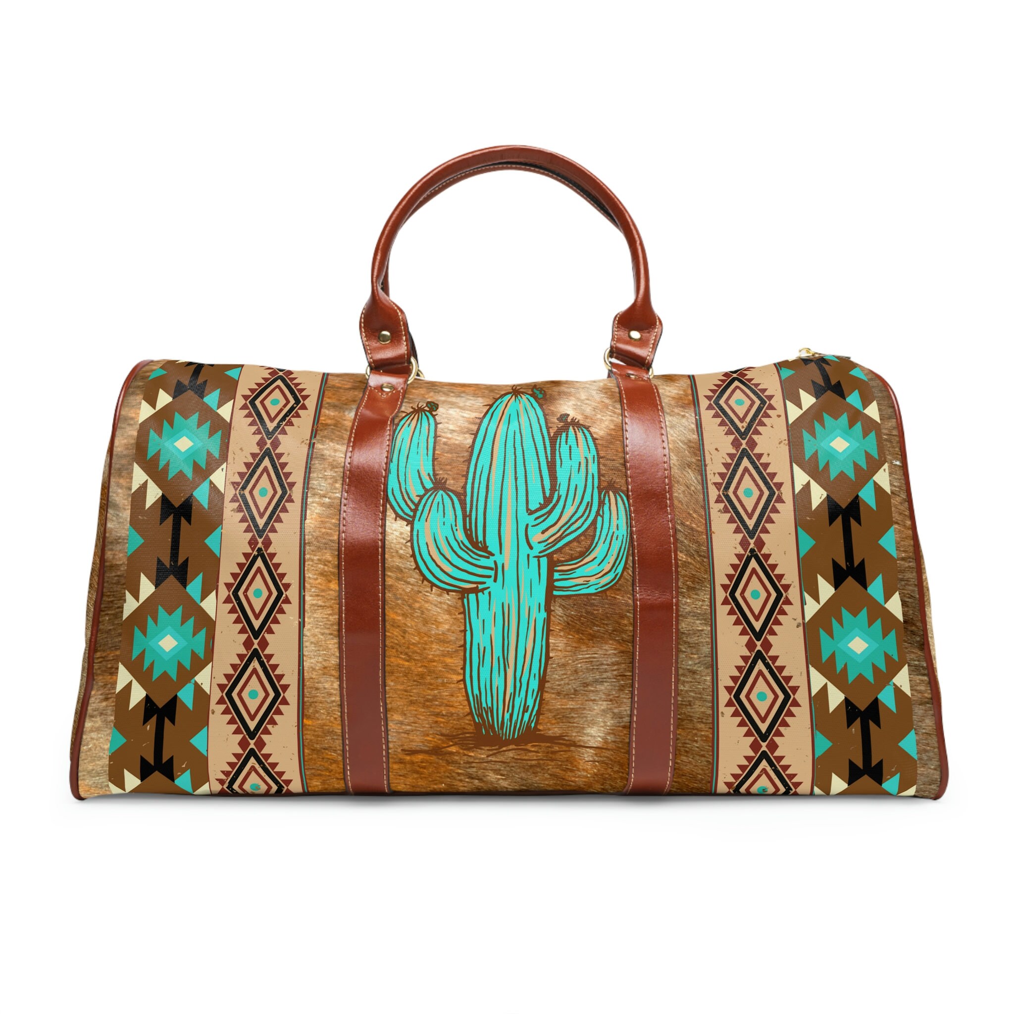 Western Cowhide Print Travel Bag | Southwestern Cactus Duffel Bag ...