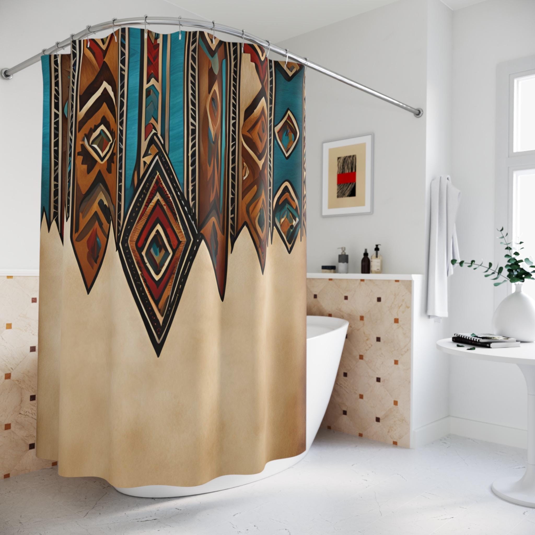 Southwestern Boho Tribal Indian Shower Curtain, Western Style Bath ...