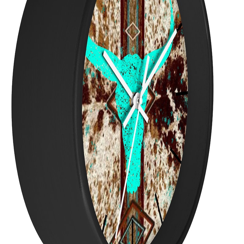 Western Longhorn Wall Clock Cow Print Clock Wooden Clock - Etsy