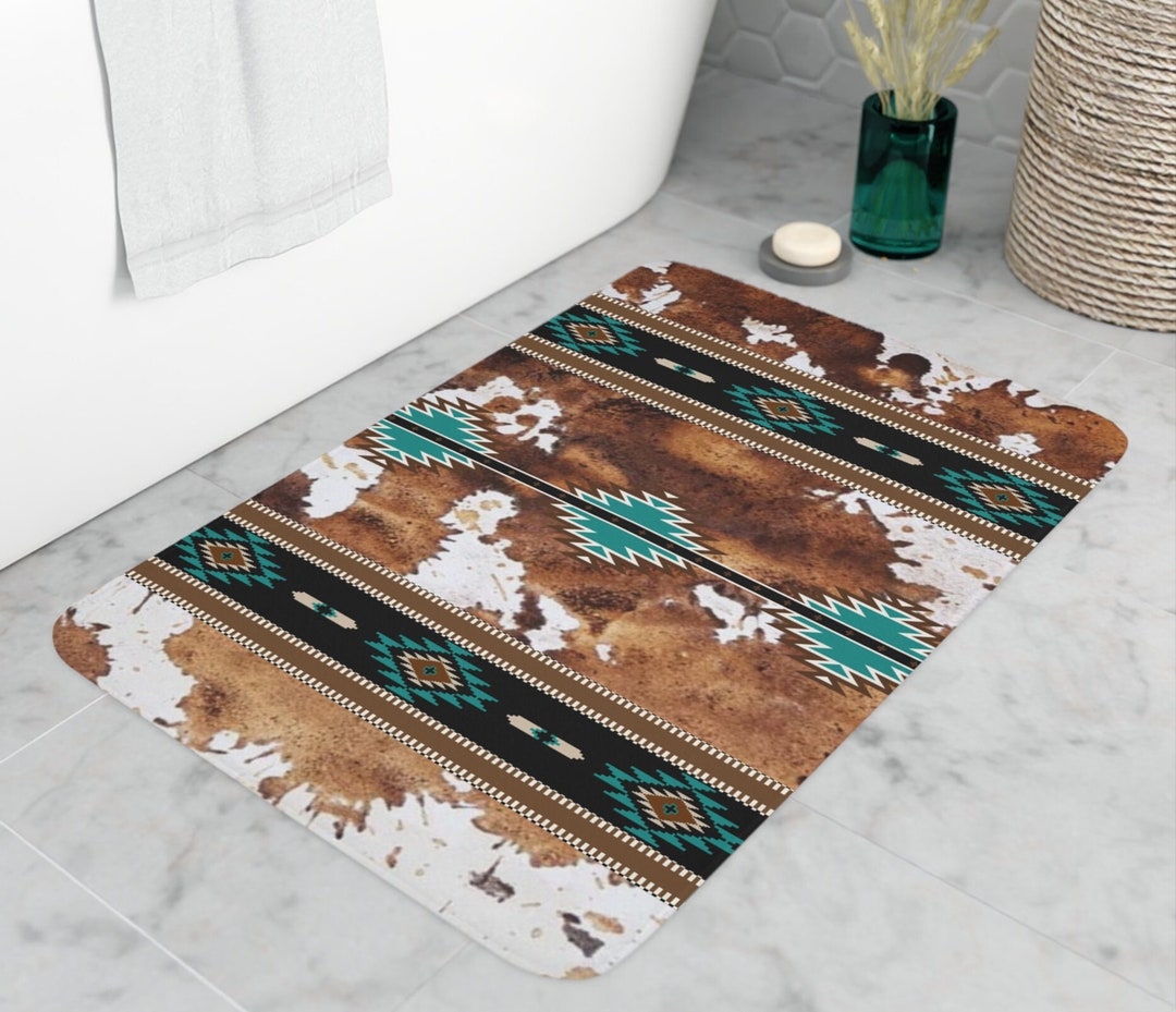 Western Cowhide Print Memory Foam Bath Mat, Faux Cowhide Bath Rug ...