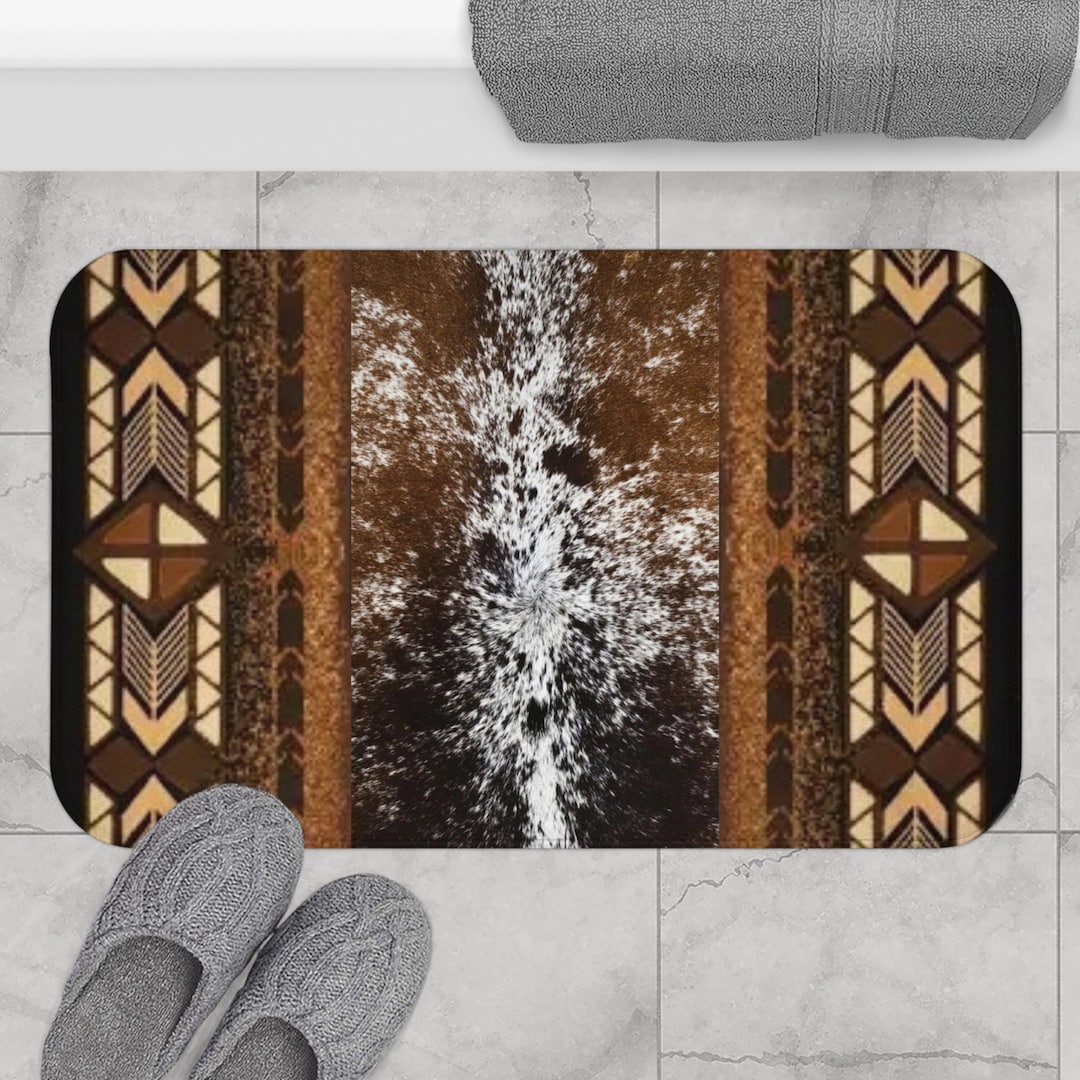 Cowhide Print Bath Mat , Western Style Bath Rug , Southwestern Bathroom ...