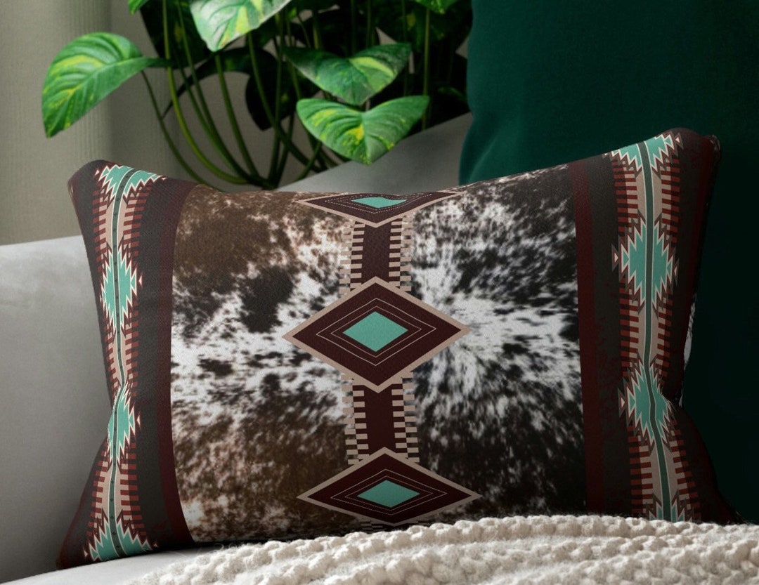 Western Cowhide Print Lumbar Pillow | Southwestern Tribal Accent Pillow ...