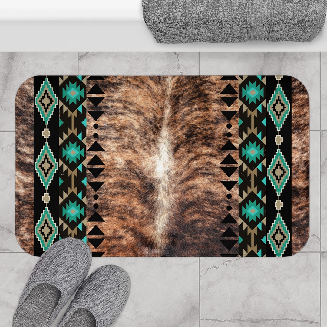 Western Cowhide Print Bath Mat | Cow Print Bath Rug | Southwestern ...