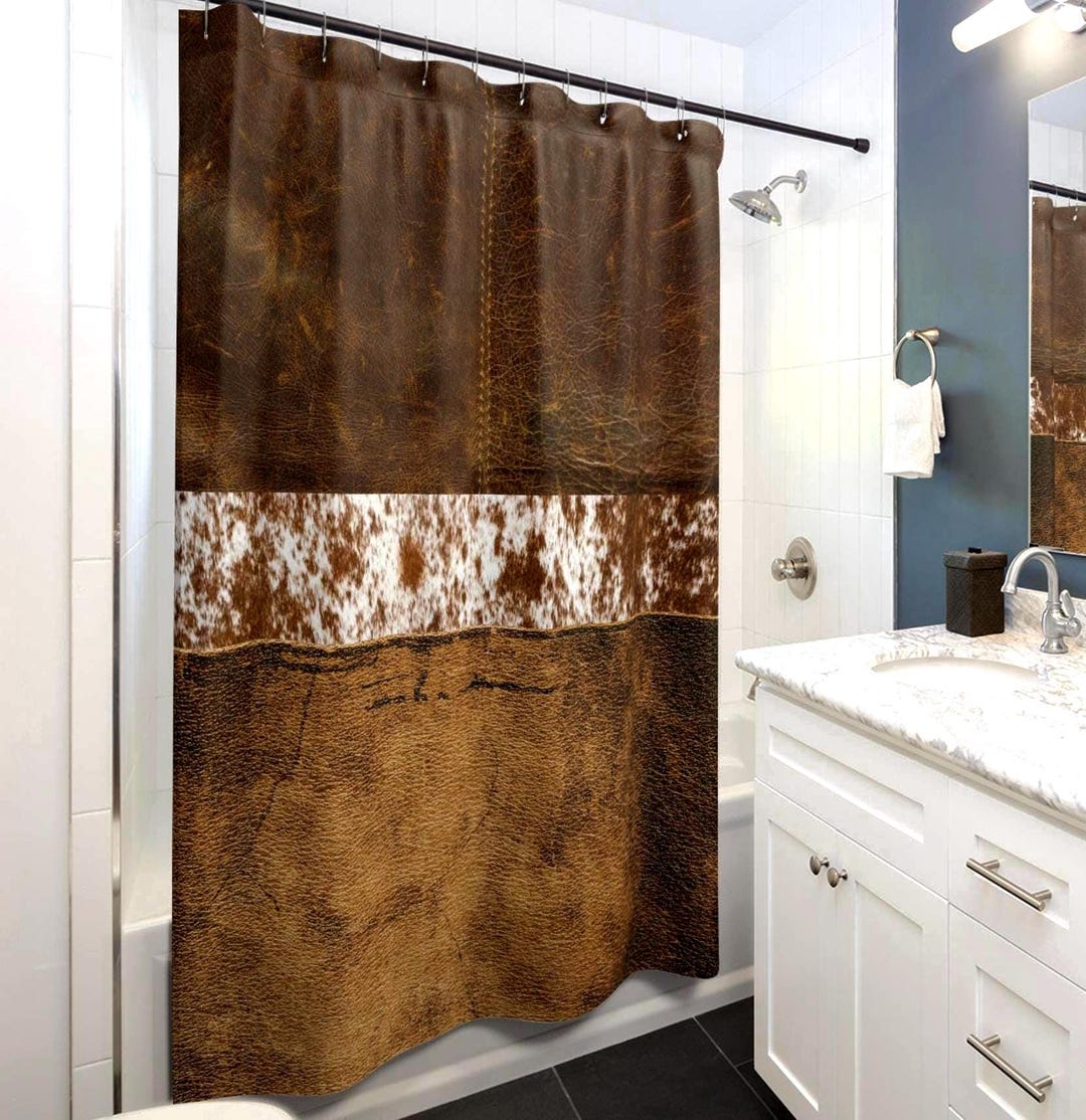 Western Cowboy Leather Print Shower Curtain, Southwestern Bathroom ...