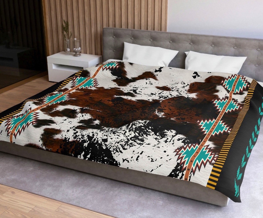Western Cowhide Print Comforter, Faux Cow Hide Bedspread, Southwestern ...