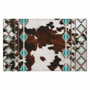 Western Cowhide Print Accent Rug | Faux Cow Hide Area Rug | Boho ...