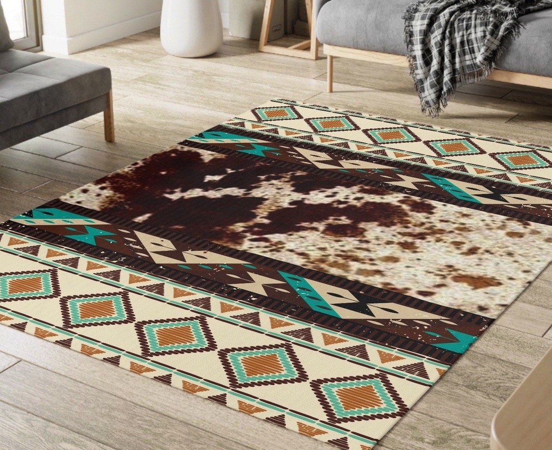 Cowhide Print Western Area Rug , Cow Print Accent Rug , Southwestern ...